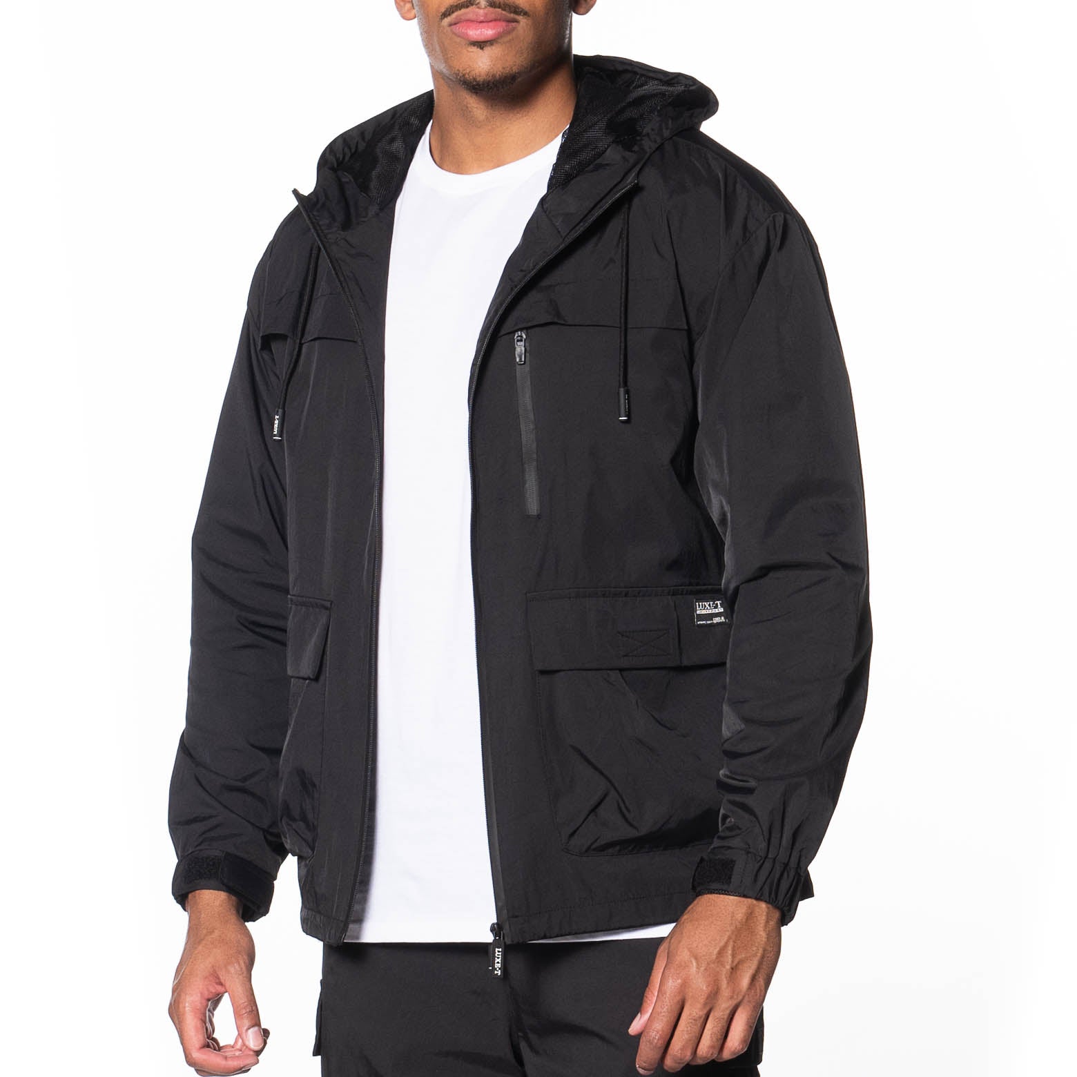 Luxe-T Men's Water-Resistant Full Zip Nylon Hooded Jacket